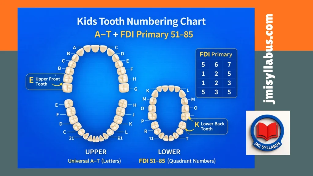 Easy Tooth Numbering Chart 1–32 + Kids Teeth Guide
